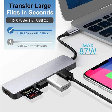 썬더볼트3 도크 맥북에어 2018 5 핀 7 In 1 Usb C 분배기 Usb 31 유형 C Hdmi 4k