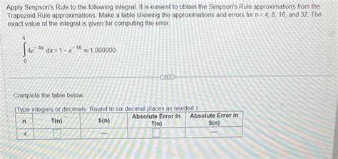 solved apply simpson s rule to the following integral it is