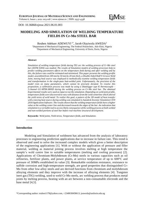 Pdf Modeling And Simulation Of Welding Temperature Dokumentips