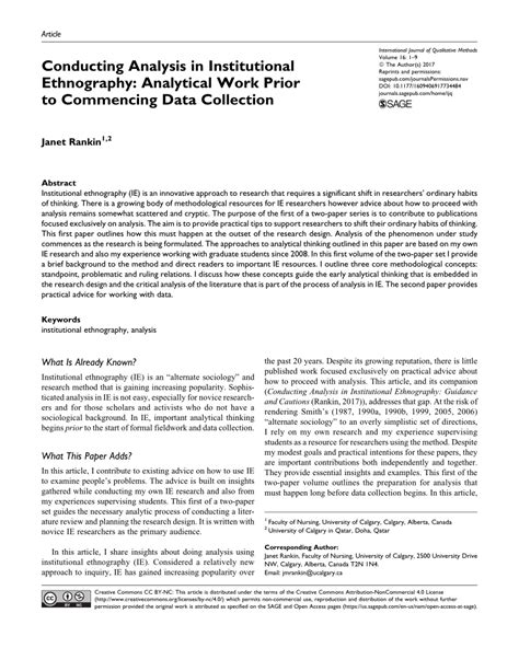 Pdf Conducting Analysis In Institutional Ethnography Analytical Work Prior To Commencing Data
