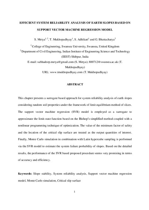 Pdf Svr Based Reliability Analysis Of Earth Slopes
