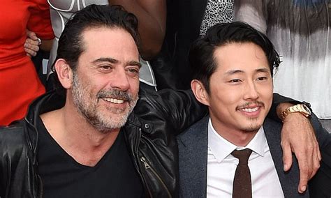 Steven Yeun And Jeffrey Dean Morgan Embrace At Talking Dead Premiere