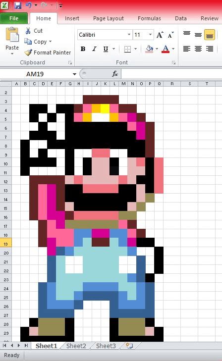 Super Mario World Pixel Art In Microsoft Excel Pixelart