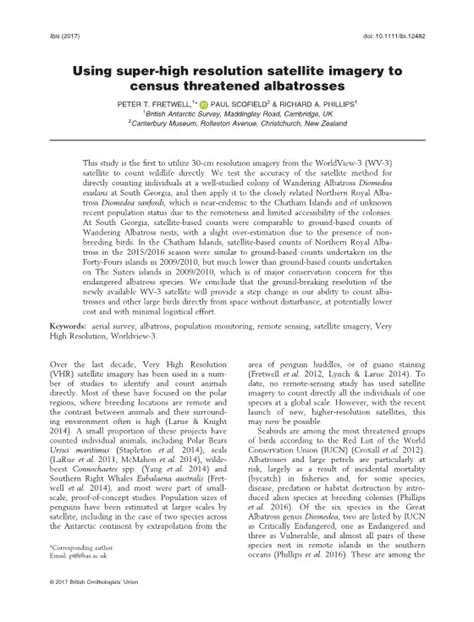 Using Super High Resolution Satellite Imagery To Census Threatened Albatrosses Docslib