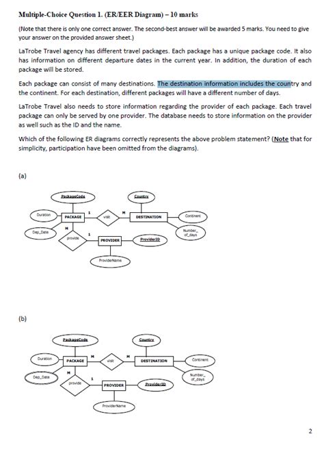 Solved Multiple Choice Question 1 Er Eer Diagram 10