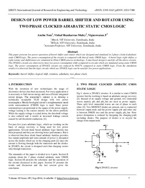 Pdf Design Of Low Power Barrel Shifter And Rotator Using Two Phase Clocked Adiabatic Static