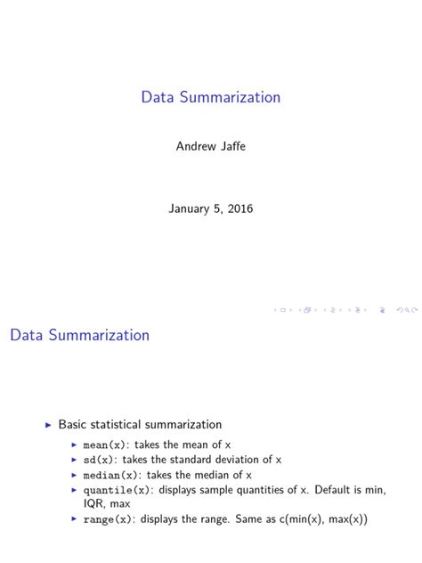 R Data Summarization Techniques Pdf Descriptive Statistics Statistical Analysis