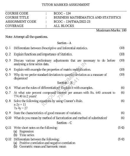 Ignou Bcoc 134 Solved Assignment 2022 23 English Medium
