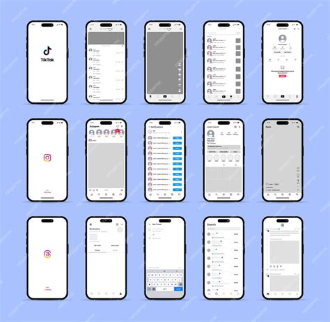 인스타그램 틱 ⁇ 스레드 소셜 미디어 소셜 미디어 세트 인스타그램 틱 ⁇ 스레드 인터페이스 소셜 네트워크 화면 모크업 사용자 인터페이스 화면 인터페이스 모바일 애플리케이션