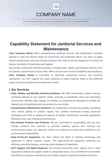 Free Capability Statement For Janitorial Services And Maintenance