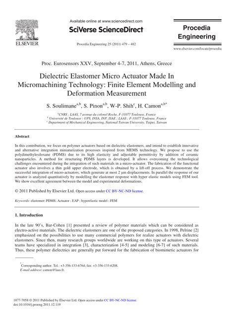 Pdf Dielectric Elastomer Micro Actuator Made In Micromachining
