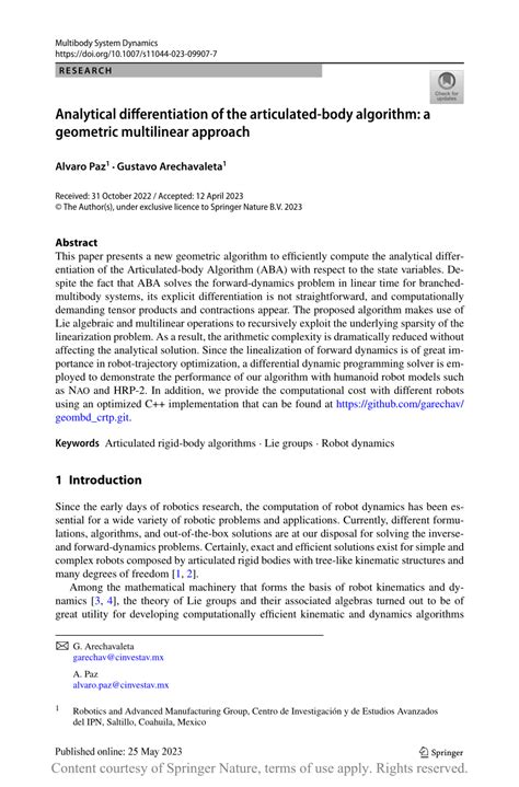 Analytical Differentiation Of The Articulated Body Algorithm A Geometric Multilinear Approach