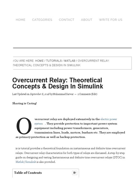 Overcurrent Relay Theoretical Concepts And Design In Simulink Pdf
