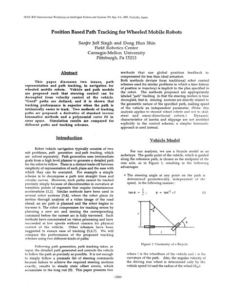 Pdf Position Based Path Tracking For Wheeled Mobile Robots