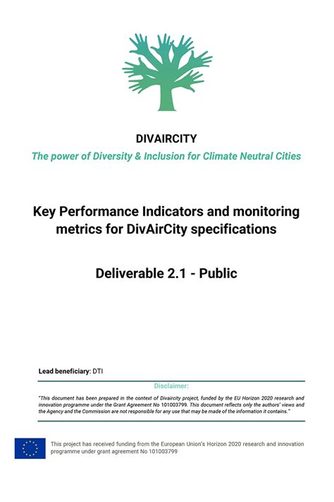 Key Performance Indicators And Monitoring Metrics For Divaircity Specifications Divaircity H2020