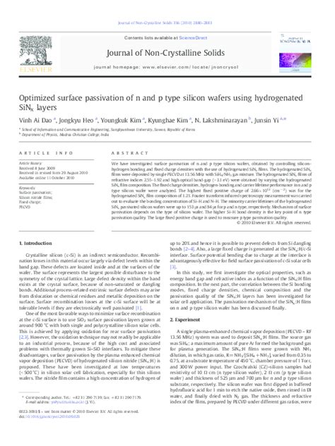 Optimized Surface Passivation Of N And P Type Silicon Wafers Using