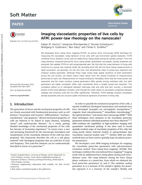Pdf Imaging Viscoelastic Properties Of Live Cells By Afm Power Law Rheology On The Nanoscale
