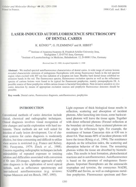Pdf Laser Induced Autofluorescence Spectroscopy Of Dental Caries