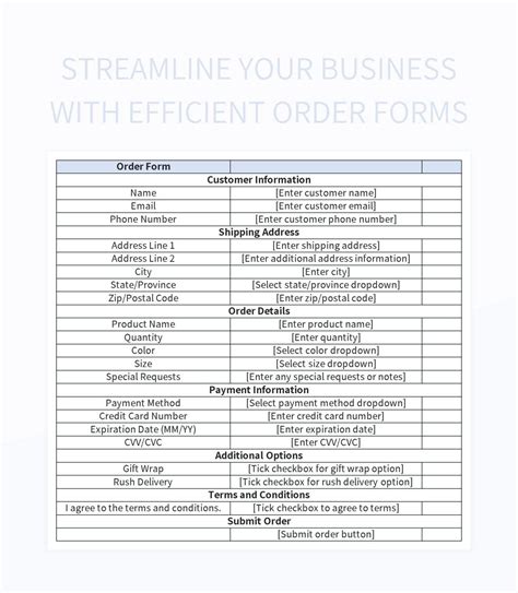 Streamline Your Business With Efficient Order Forms Excel Template And