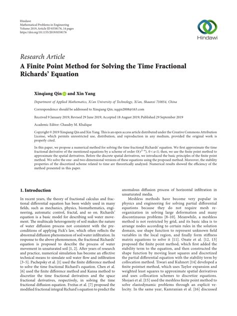 Pdf A Finite Point Method For Solving The Time Fractional Richards