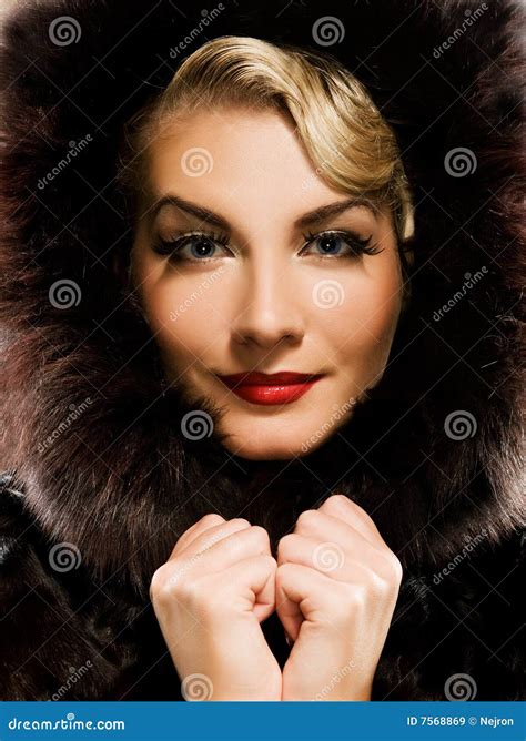 Woman In Winter Fur Coat Stock Image Image Of Hands Airy 7568869
