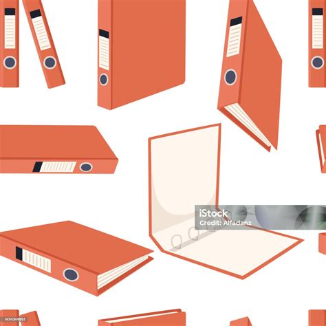 원활한 패턴 레드 컬러 사무용품 하드 판지 폴더 철 반지 사무실 액세서리 벡터 일러스트 레이 션 흰색 바탕에 0명에 대한 스톡 벡터 아트 및 기타 이미지 Istock