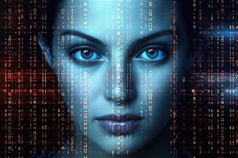 Female Face Against Binary Code Artificial Intelligence Concept