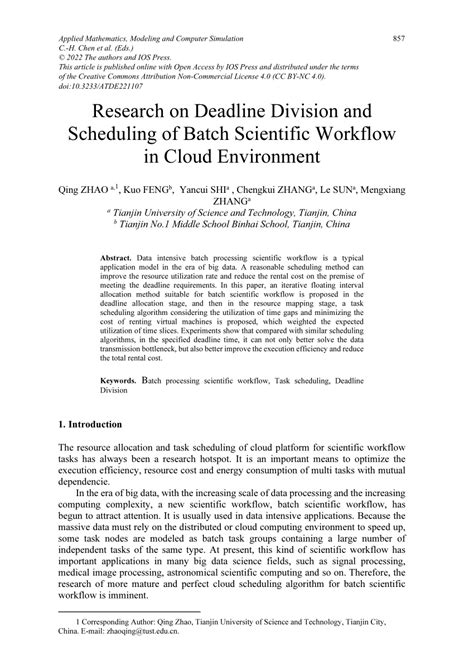 Pdf Research On Deadline Division And Scheduling Of Batch Scientific Workflow In Cloud Environment