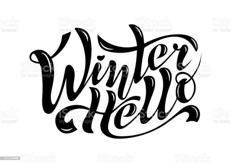 아름 다운 손으로 비문 엽서 장식 장난감에 대 한 질감된 배경에서 서 예 안녕하세요 겨울 옷 이나 기념품에 인쇄 합니다 고립 된 벡터 Hello Winter Saying