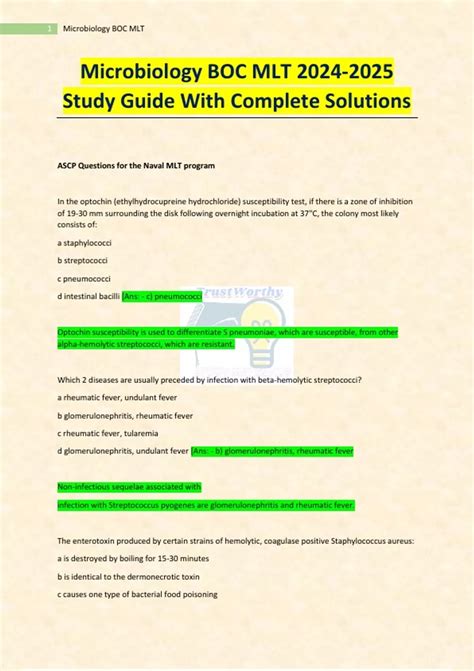 Inclusive Mlt 240 Clinical Microbiology Final Exam Mlt Microbiology Boc Questions Solved 100