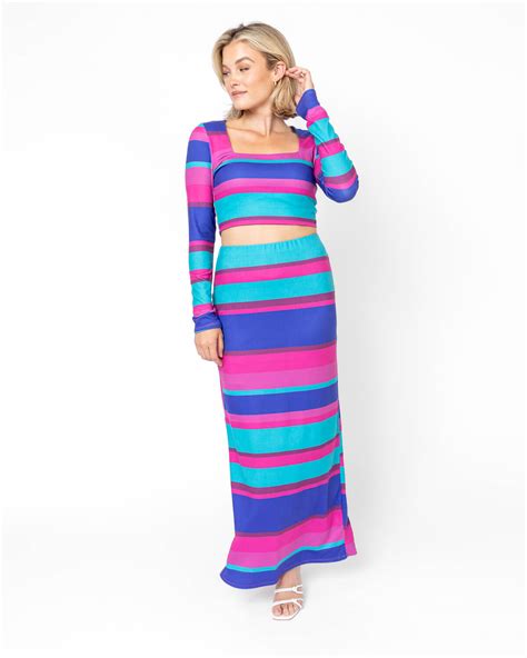 Striped Crop Top And Maxi Skirt Set Empower Fashion