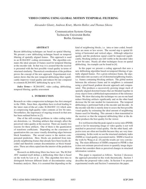 Pdf Video Coding Using Global Motion Temporal Filtering