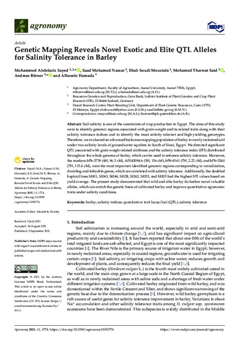 Pdf Genetic Mapping Reveals Novel Exotic And Elite Qtl Alleles For Salinity Tolerance In Barley