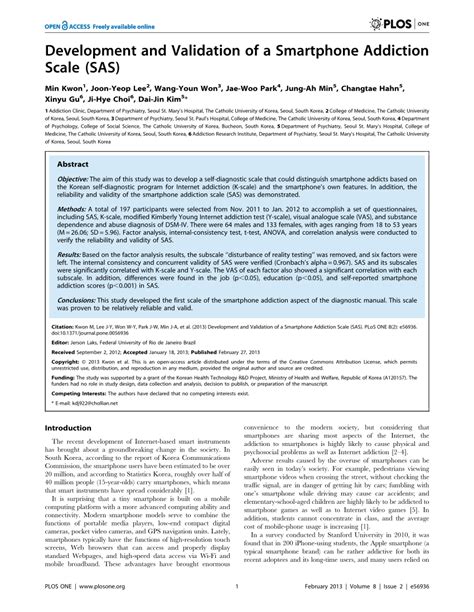 Pdf Development And Validation Of A Smartphone Addiction Scale Sas
