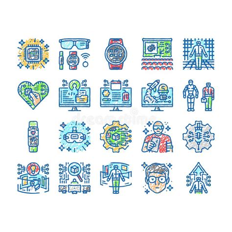 Tech Enthusiast Geek Nerd Man Icons Hand Drawn Stock Illustration