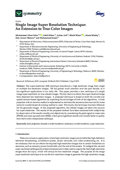 Pdf Single Image Super Resolution Technique An Extension To True Color Images