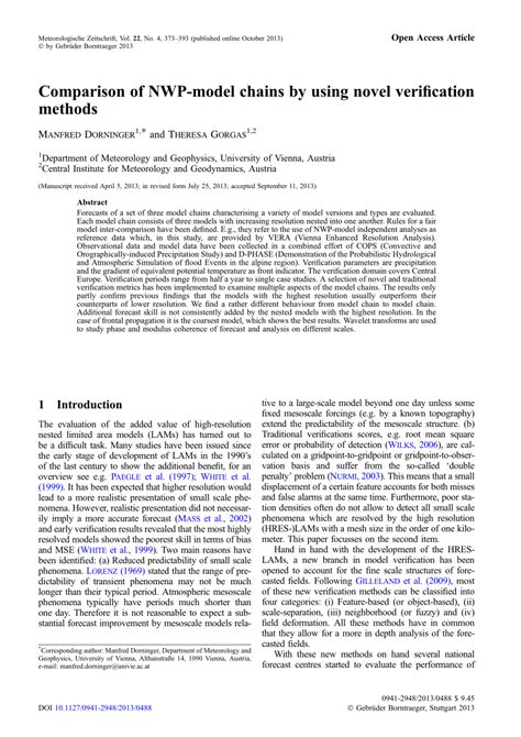 Pdf Comparison Of Nwp Model Chains By Using Novel Verification Methods