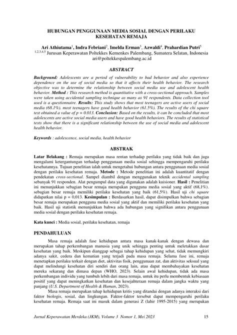 Pdf Hubungan Penggunaan Media Sosial Dengan Perilaku Kesehatan Remaja