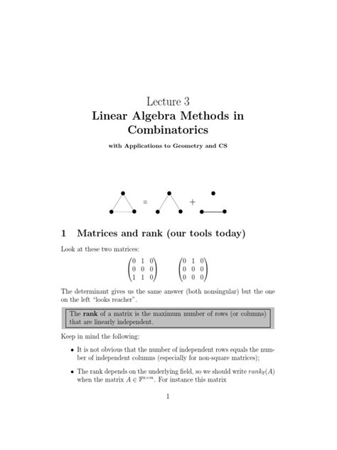 Linear Algebra Methods For Solving Combinatorial Problems The Minimum