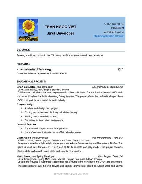 tut1 long fresher cv template tran ngoc viet java developer 17 duy tan ha noi 0987654321