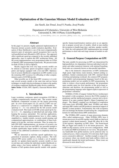 Pdf Optimization Of The Gaussian Mixture Model Evaluation On Gpu