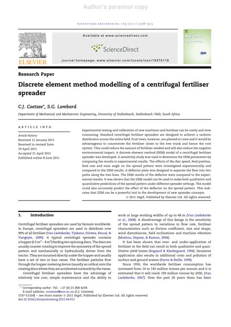 Pdf Discrete Element Method Modelling Of A Centrifugal Fertiliser Spreader