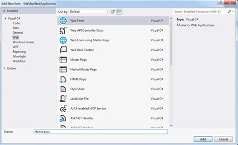 implementing sitemap in asp