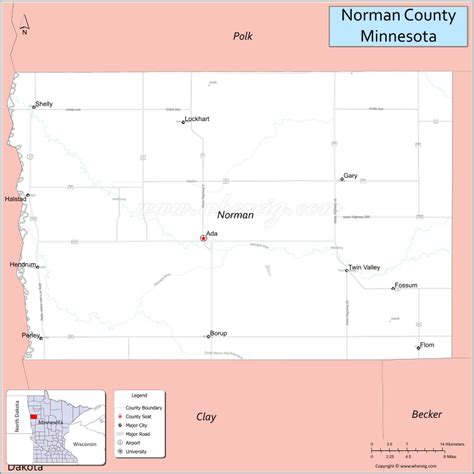 Map Of Norman County Minnesota Showing Cities Highways And Important