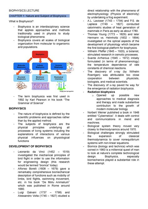 Phys 31 Chapter 1 BioPhysics Lecture Notes BIOPHYSICS LECTURE