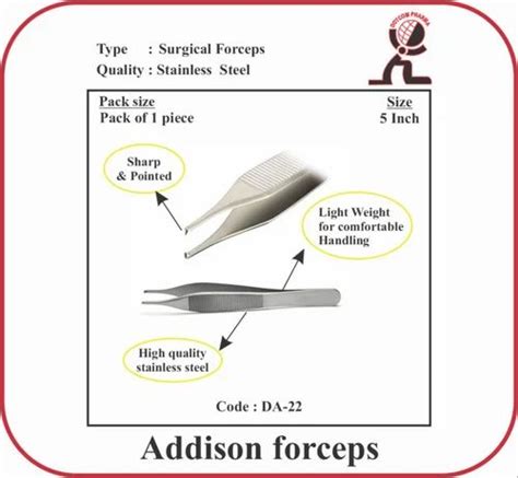 Stainless Steel Silver Addison Tissue Forceps Toothed Size Dimension At Piece In Mumbai