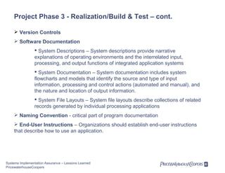 Pwc Systems Implementation Lessons Learned Ppt