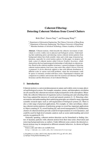 Pdf Coherent Filtering Detecting Coherent Motions From Crowd Clutters
