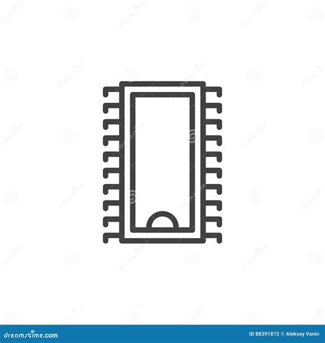 Integrated Circuit Microchip Line Icon Outline Vector Sign Linear Style Pictogram Isolated On