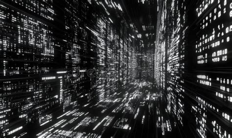 Futuristic Digital Cityscape With Glowing Data Streams And Binary Code